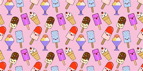 크림 완벽 한 패턴 컵 케이크 아이스 크림 와플 콘 얼음 롤리에에서 분홍색 뺨 및 윙크 귀여운 눈 분홍색 바탕에 파스텔 색상 벡터 일러스트 레이 션 0명에 대한 스톡 벡터