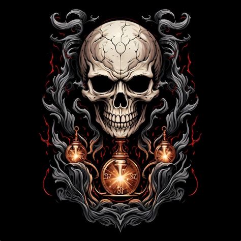 Premium Ai Image Skull And Hourglass Fire Tattoo Design Dark Art
