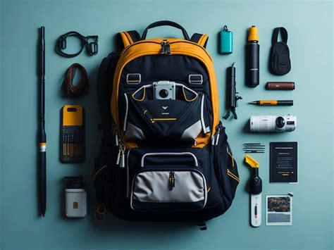 Premium Ai Image The Contents Of Backpack Laid Out On Wooden Floor