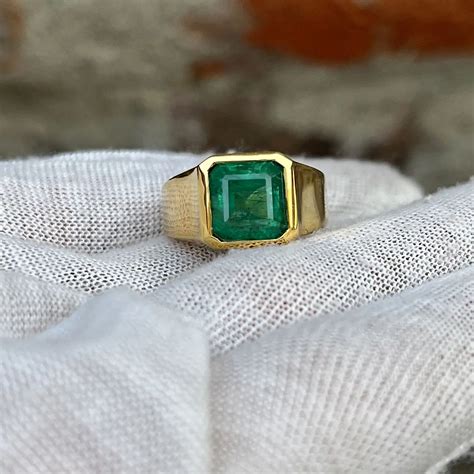 4ct Emerald Cut Emerald Sapphire Mens Engagement Ring