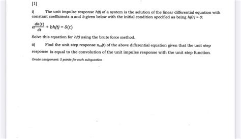 Solved I The Unit Impulse Response Ht Of A System Is The