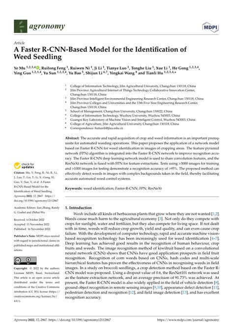 pdf a faster r cnn based model for the identification of weed seedling