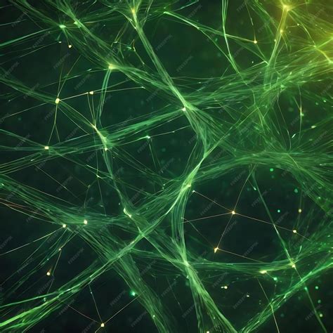 Premium Photo Abstract Digital Connection Moving Dots And Lines Abstract Surface Of Green Plexus