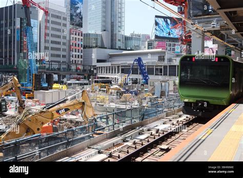 A Picture Shows The Construction Site Of The Shibuya Station Area