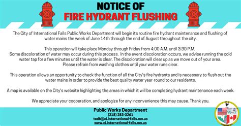 Notice Of Fire Hydrant Flushing City Of International Falls Minnesota