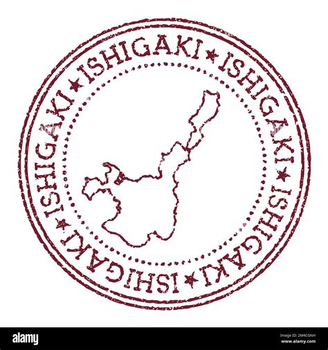 Ishigaki Round Rubber Stamp With Island Map Vintage Red Passport Stamp