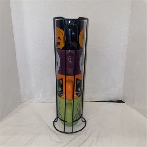 Halloween Themed Stackable Coffee Mugs With Black Metal Rack Ebay