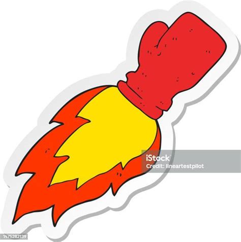 Sticker Of A Cartoon Boxing Glove Flaming Punch Stock Illustration