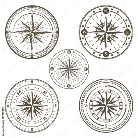 Marine Compass Line Art Set Stock Vector Adobe Stock