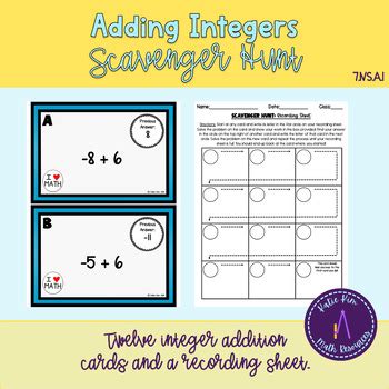 Adding Integers Scavenger Hunt Activity By Katie Kim TPT