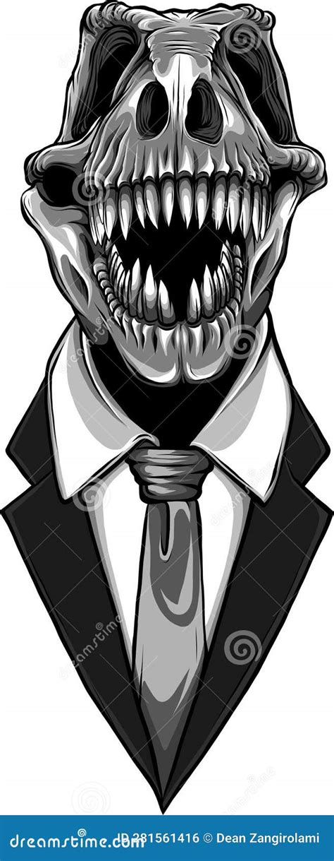 Monochromatic Dinosaur Skull Drawing Of T Rex Skull Vector