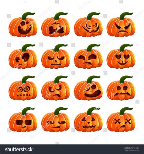 Vector Color Illustrationset Cartoon Halloween Pumpkin Stock Vector