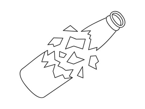 Hand Drawn Cute Illustration Of Outline Broken Glass Bottle Flat