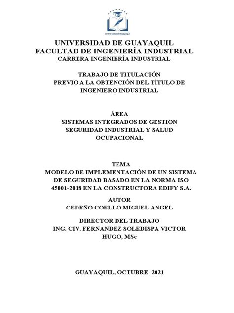 Cedeño Coello Miguel Angel Pdf Seguridad Y Salud Ocupacional Business