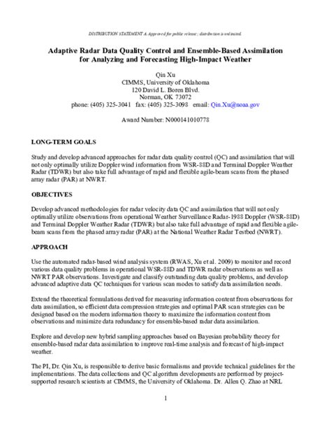 Pdf 12 Adaptive Radar Data Quality Control And Ensemble Based Assimilation For Analyzing And