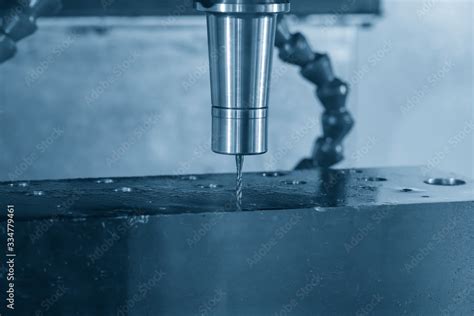 The Tapping Process On Cnc Milling Machine In The Light Blue Scene The