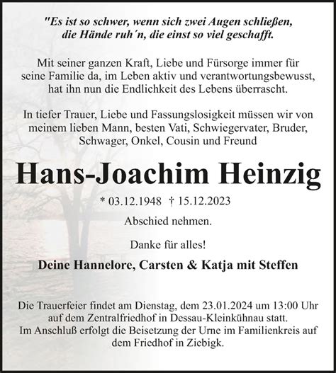 Traueranzeigen Von Hans Joachim Heinzig Abschied Nehmen De