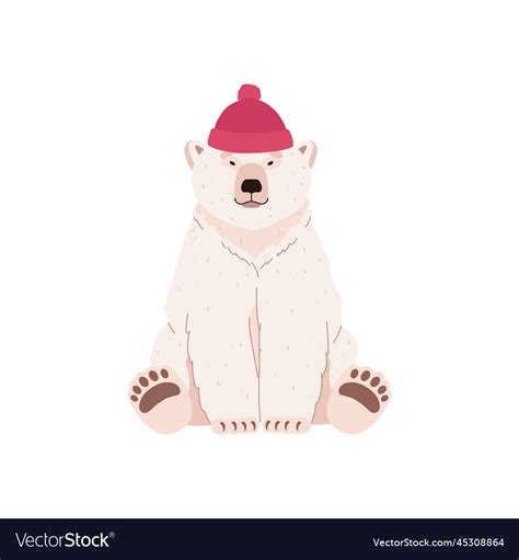 Lustiger niedlicher Polarbär in warmen roten Hut flach Cartoon