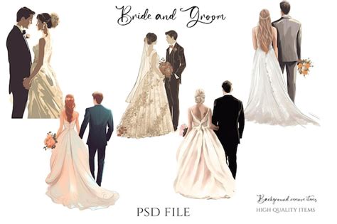 신랑과 신부 꽃 소녀 클리파트 디자인을 위해 프리미엄 Psd 파일