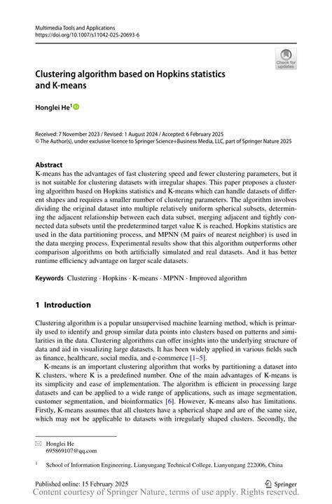 Clustering Algorithm Based On Hopkins Statistics And K Means