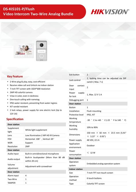 Hikvision Ds Kis101 P Flush 2 Wire Analog Intercom Kit