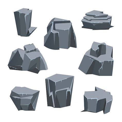 Premium Vector Gray Rock Stone Set Illustration Isolated On White