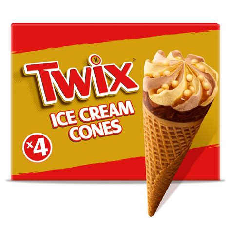 Twix Ice Cream Cones With Caramel Sauce And Biscuit Pieces 4 X 110ml