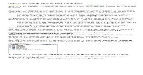 Conectar Una Base De Datos En Mysql Con Netbeans Docx Document