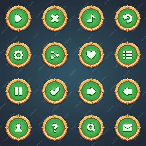 Premium Vector Fantasy Green Ui Set Of Buttons In Cartoon Style Gui To Build 2d Games Cartoon