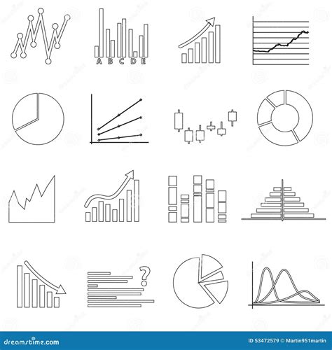 Black Outline Simple Graphs Variations Set Cartoon Vector