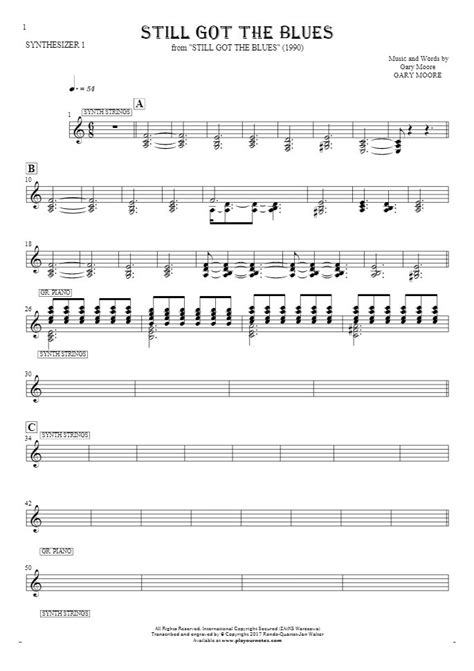 still got the blues notes for synthesizer synth strings piano