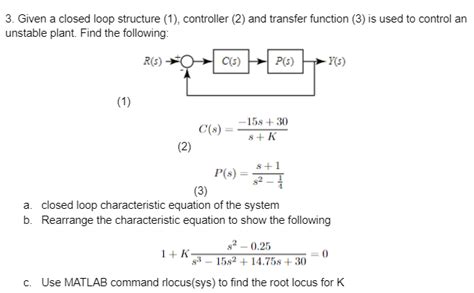 Solved Given A Closed Loop Structure 1 ﻿controller 2