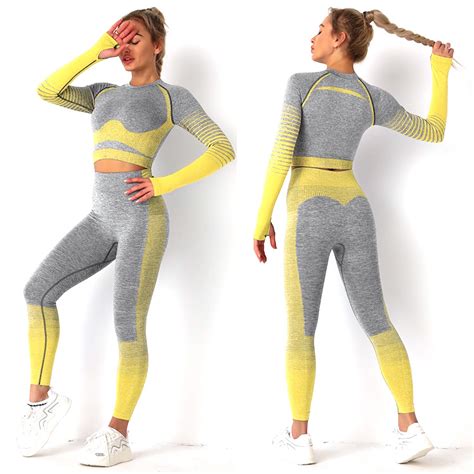 Hot Fashion Gray Gradient Stripes Long Sleeve Seamless Gym Sports