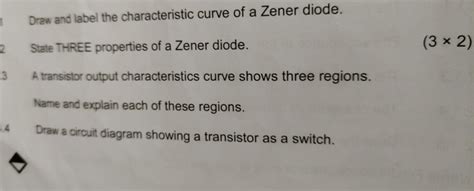 Solved Draw And Label The Characteristic Curve Of A Zener Diode 2 State Three Properties Of A