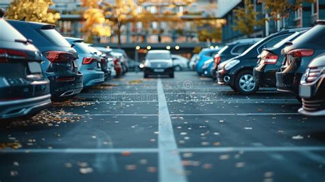 Generative Ai Row Of Automobiles Cars Parked Neatly In Parking Lot Area