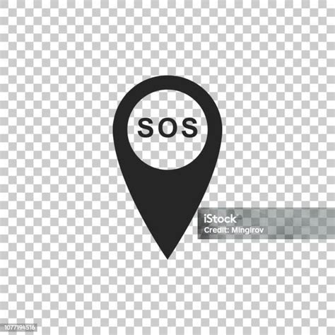 在透明背景上隔離 Sos 圖示的標記位置sos 呼叫位置標記地圖指標符號sos 精確定位帶有文本的符號扁平設計向量插圖向量圖形及更多sos圖片
