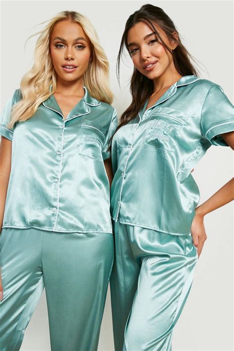 Bridesmaid Embroidered Satin Pj Trouser Set Boohoo Uk