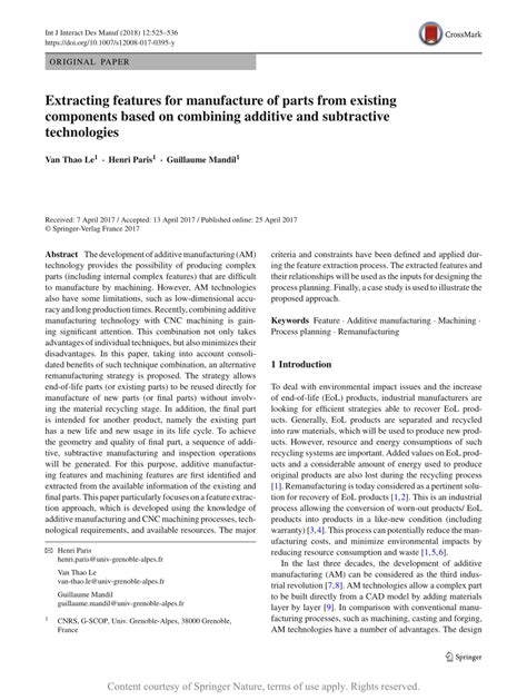 Extracting Features For Manufacture Of Parts From Existing Components Based On Combining