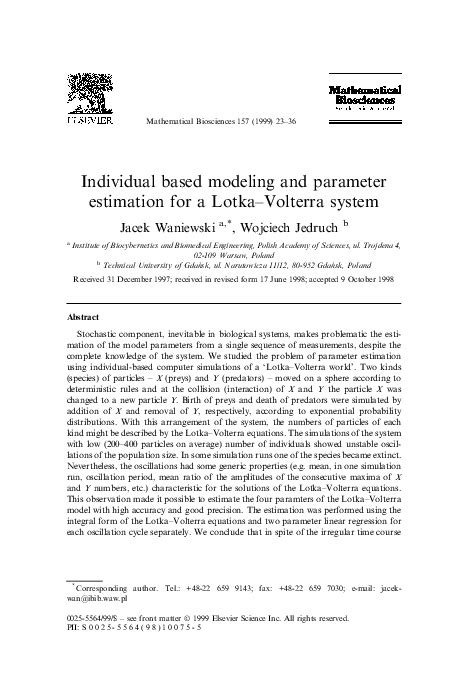 pdf individual based modeling and parameter estimation for a lotka