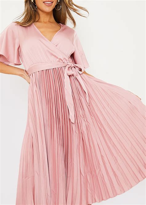In The Style Jac Jossa Blush Pleated Wrap Midi Dress Matalan