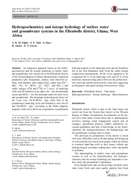 Pdf Hydrogeochemistry And Isotope Hydrology Of Surface Water And