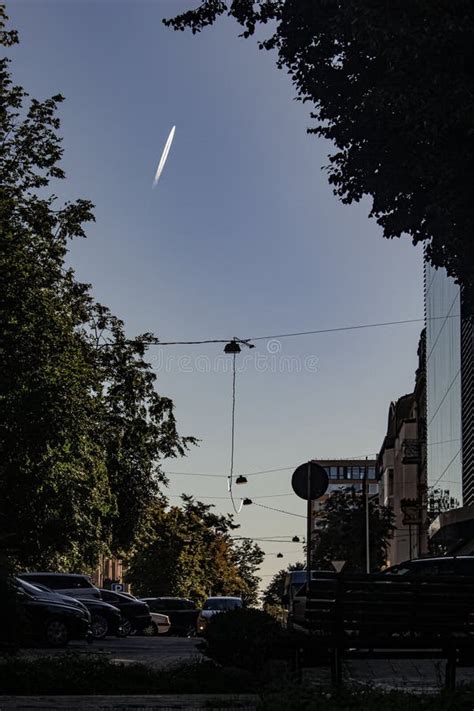 Plain Trail Looking Like Meteor Or Shooting Star Going Up On Blue