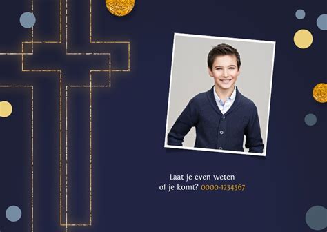 Vormsel Communie Uitnodiging Goud Kruis Kaartje Go