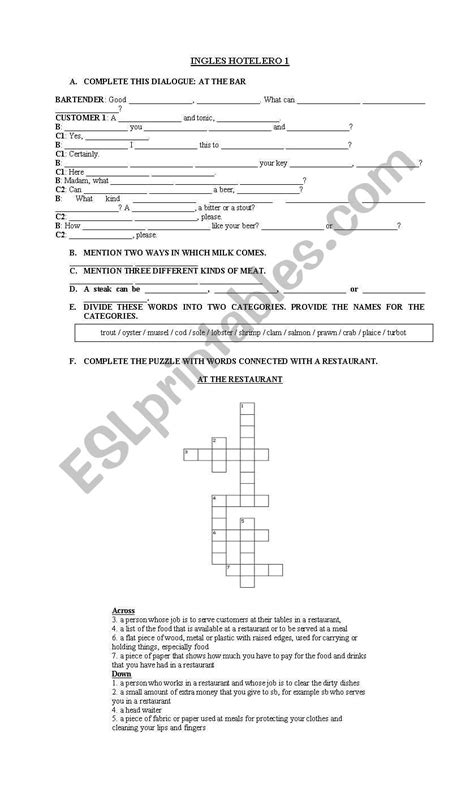 At The Bar Esl Worksheet By Patricialomastro