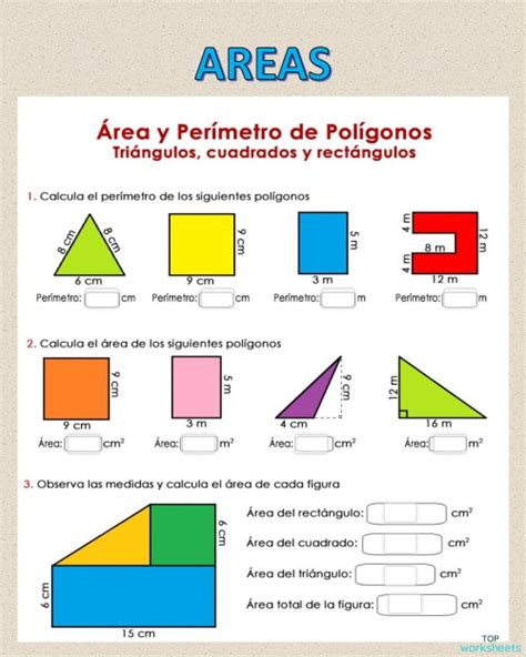 Area De Figuras GeomÉtricas Ficha Interactiva Topworksheets