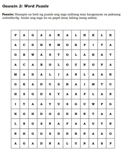 Gawain 2 Word Puzzle Panuto Hanapin Sa Loob StudyX