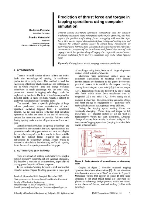 Pdf Prediction Of Thrust Force And Torque In Tapping Operations Using Computer Simulation