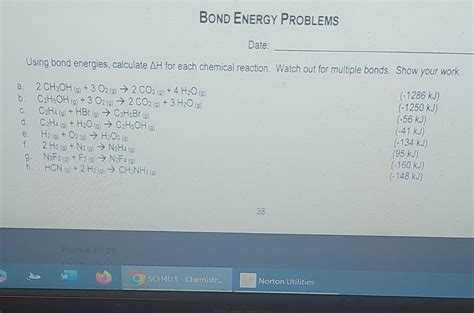 Solved Using Bond Energies Calculate Δh For Each Chemical