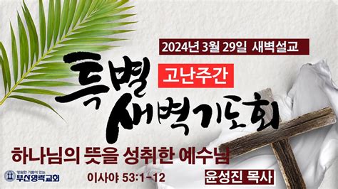 부산영락교회 20240329고난주간 특별새벽기도회하나님의 뜻을 성취한 예수님윤성진목사 Youtube