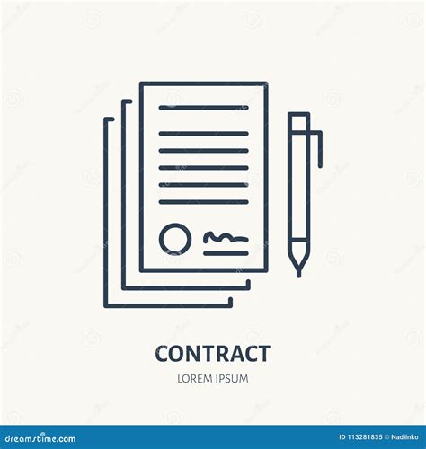 Signing Agreement Contract Vector Flat Line Icon Legal Document Sign
